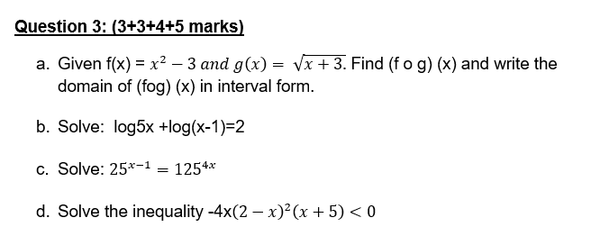 Solved a. Given f(x)=x2−3 and g(x)=x+3. Find ( f∘g)(x) and | Chegg.com