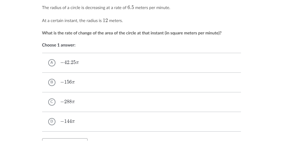 Solved The radius of a circle is decreasing at a rate of 6.5 | Chegg.com