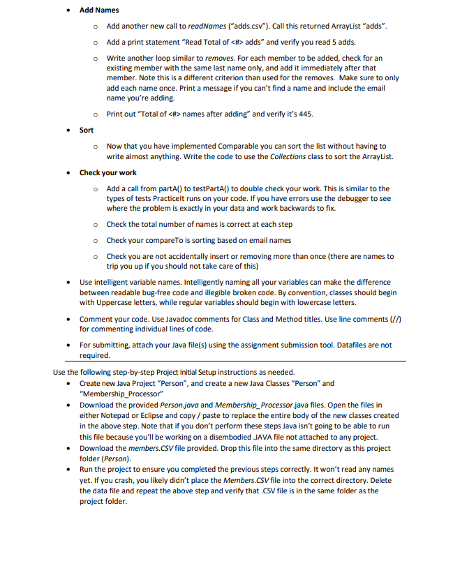 Solved Programming Project 2 Part A - ArrayLists Part A | Chegg.com