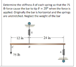Solved Determine the stiffness k of each spring so that the | Chegg.com