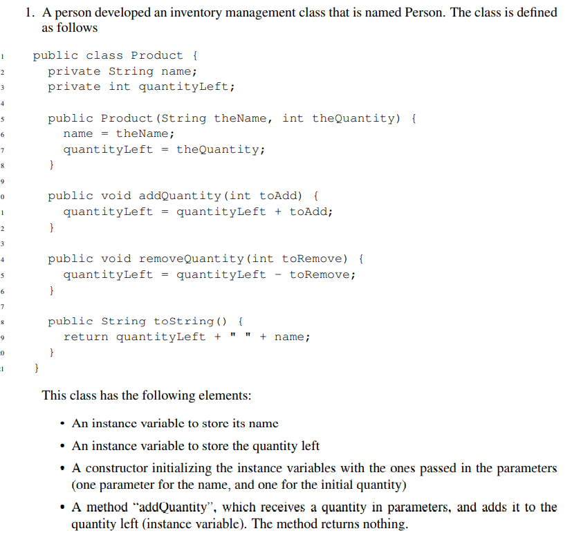 Solved 1. A person developed an inventory management class | Chegg.com