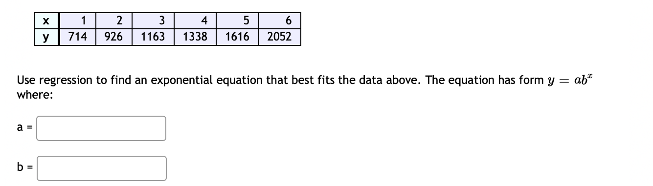 Solved X 1 2 4 3 1163 5 1616 6 2052 y 714 926 1338 = Use | Chegg.com