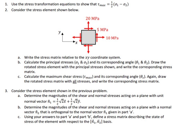Solved 1. 2. Use the stress transformation equations to show | Chegg.com