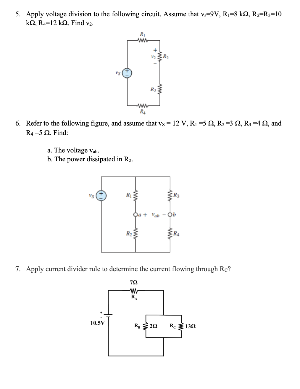 Solved 5. Apply voltage division to the following circuit. | Chegg.com
