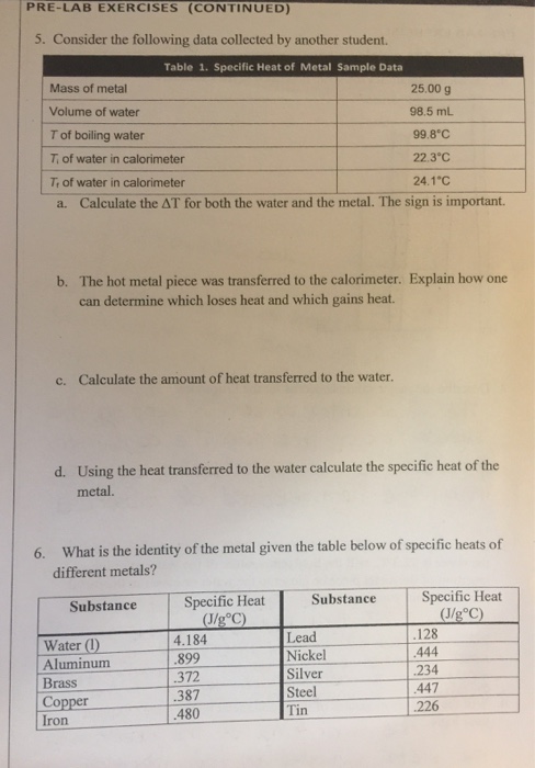 Solved PRE-LAB EXERCISES (CONTINUED 5. Consider the | Chegg.com
