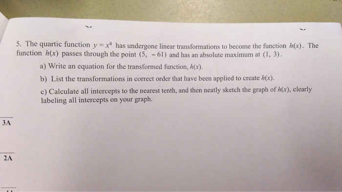 Solved 5. The quartic function y has undergone linear | Chegg.com