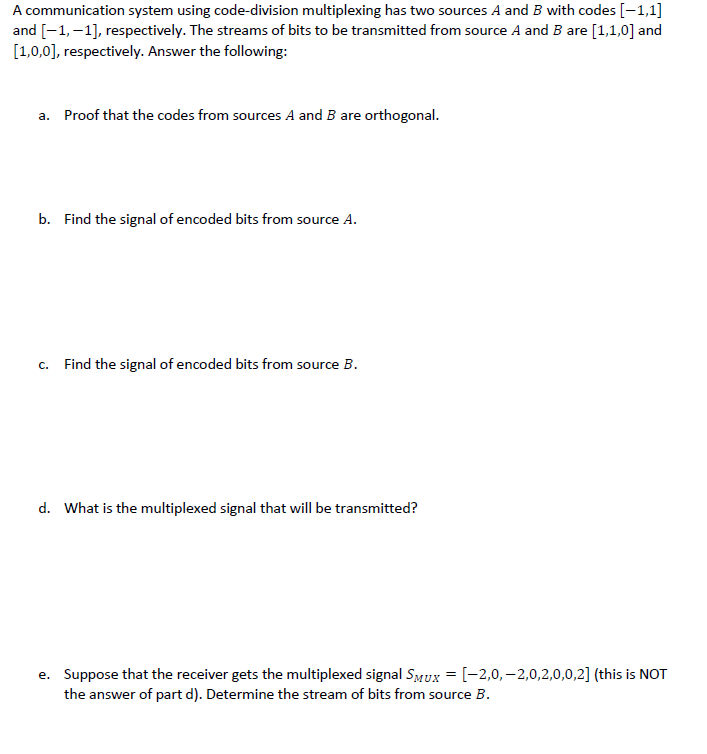 Solved A communication system using code-division | Chegg.com
