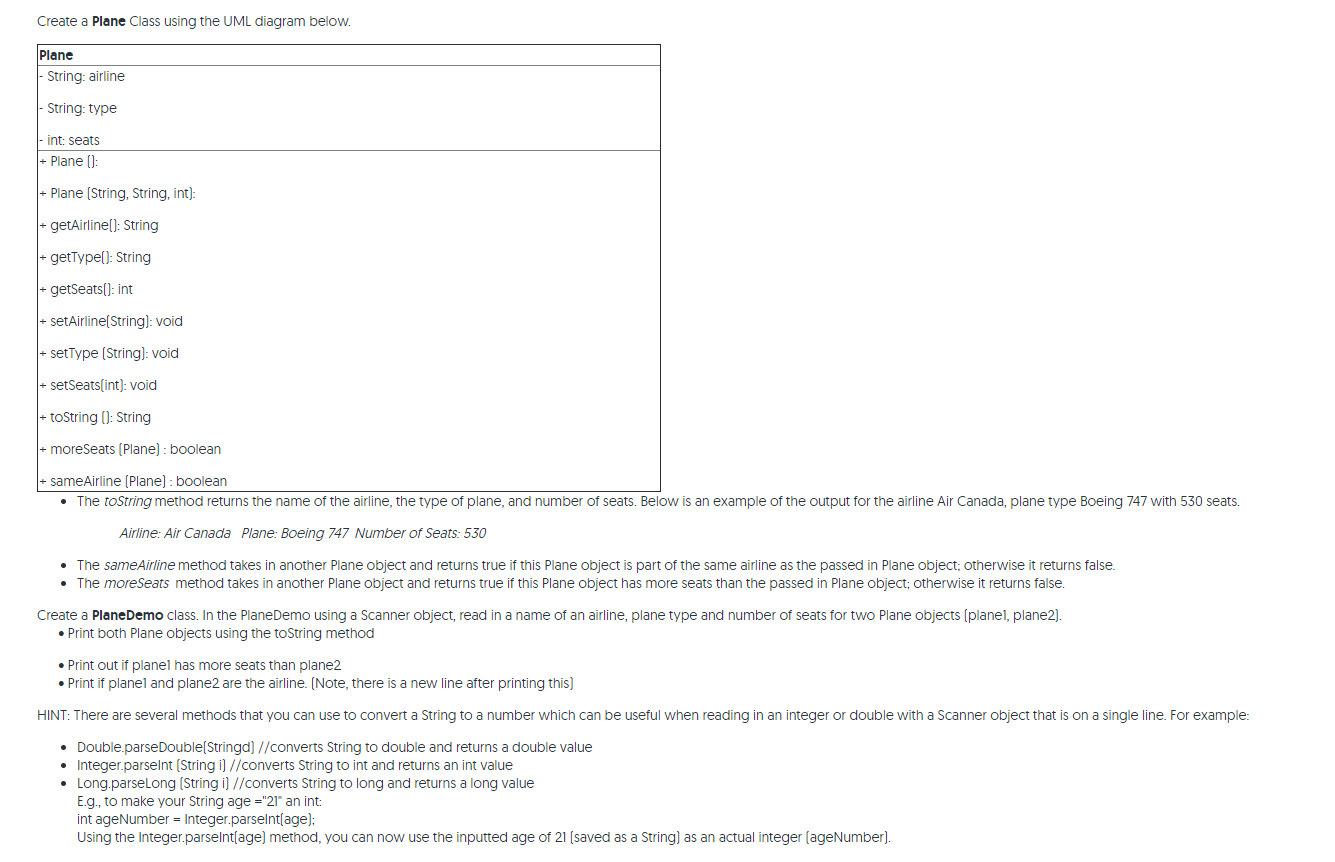 Solved Create a Plane Class using the UML diagram below. | Chegg.com