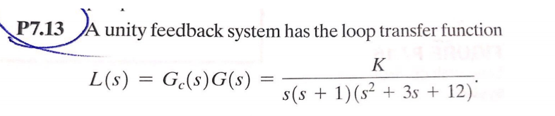 Solved P7.13 A unity feedback system has the loop transfer | Chegg.com