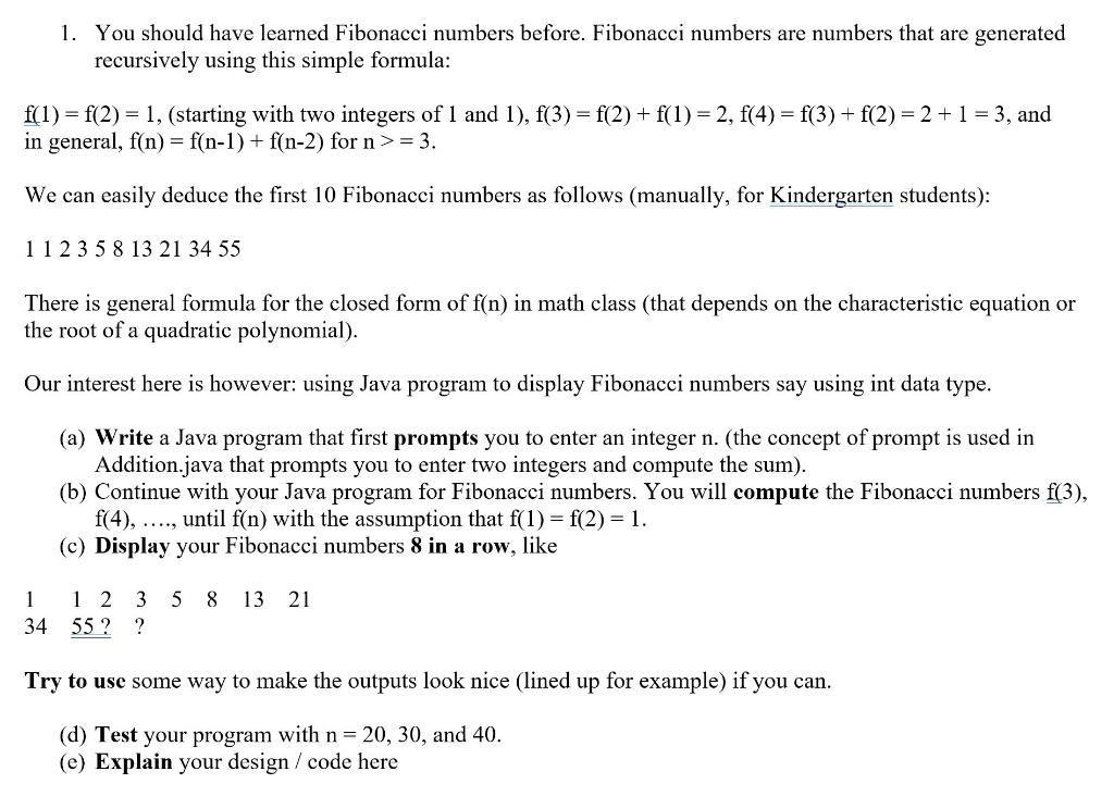 Solved 1. You should have learned Fibonacci numbers before. | Chegg.com