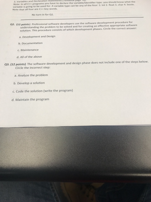 Solved 3. Variables and Declaration StmntstBag type, you | Chegg.com