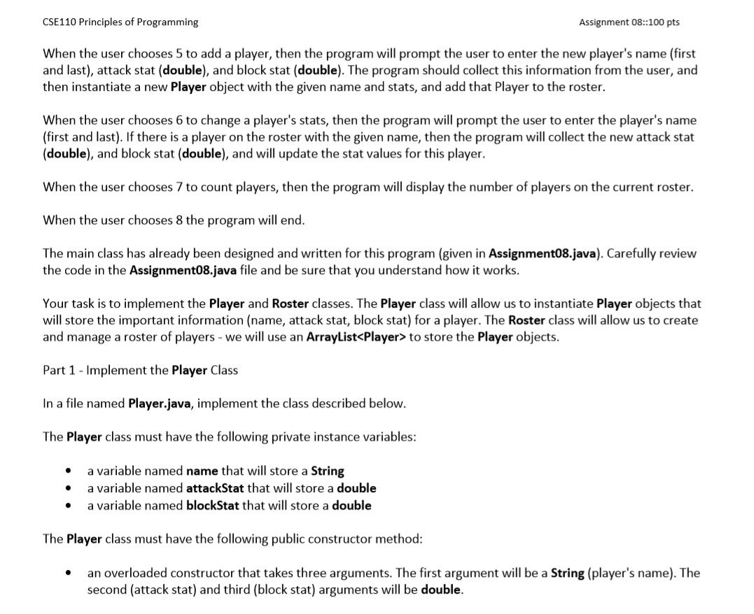 Solved CSE110 Principles of Programming Assignment 08::100 | Chegg.com