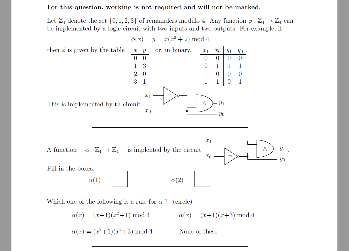 Solved For this question, working is not required and will | Chegg.com