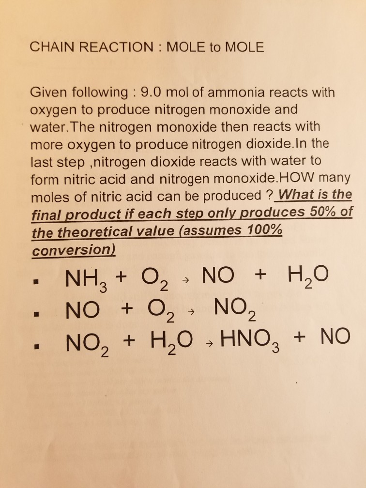 Solved CHAIN REACTION : MOLE to MOLE Given following : 9.0 | Chegg.com