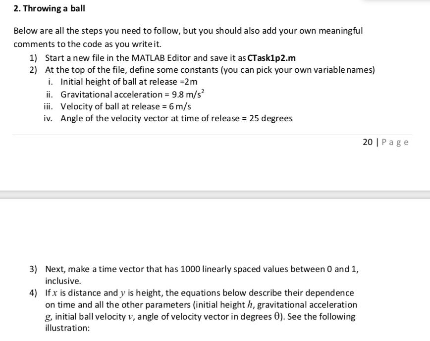 Solved 2. Throwing a ball Below are all the steps you need | Chegg.com