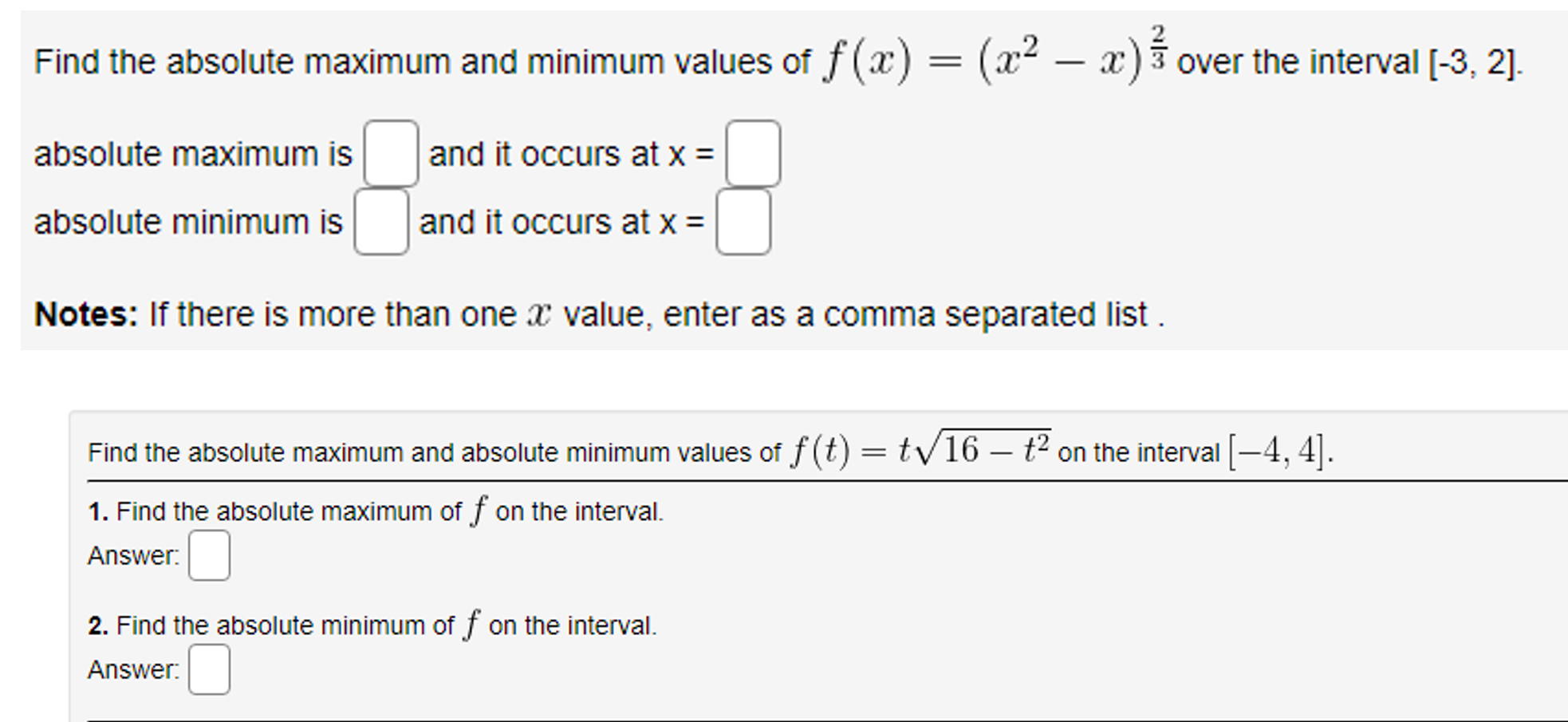 Solved Find the absolute maximum and minimum values of f(x) | Chegg.com