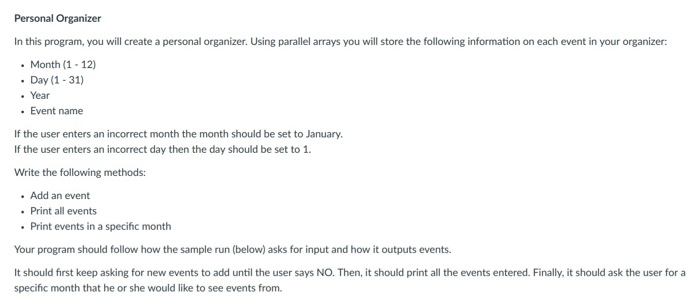 Solved Personal Organizer In this program, you will create | Chegg.com