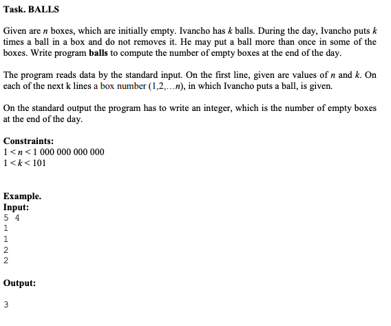 Solved Task. BALLS Given are n boxes, which are initially | Chegg.com