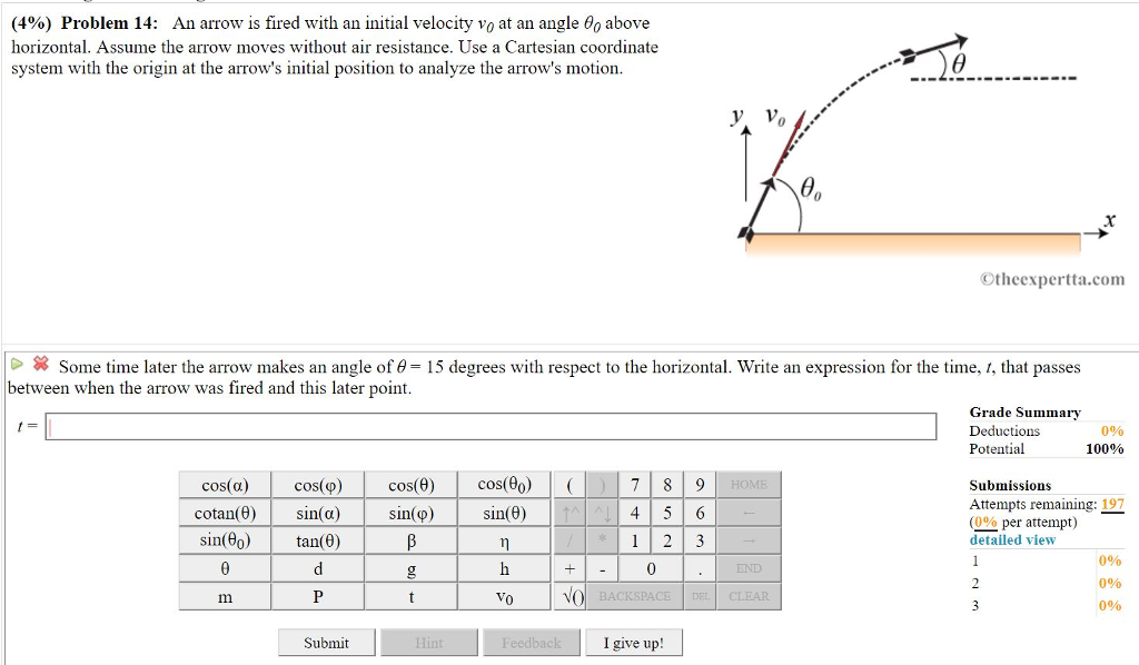 Solved (4%) Problem 14: An arrow is fired with an initial | Chegg.com