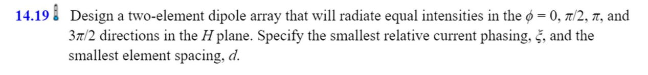 Solved 14.19 Design a two-element dipole array that will | Chegg.com