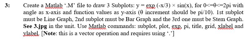 Solved نیا Create a Matlab :M'file to draw 3 Subplots: y = | Chegg.com