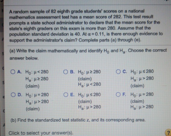 Solved A random sample of 82 eighth grade students' scores | Chegg.com