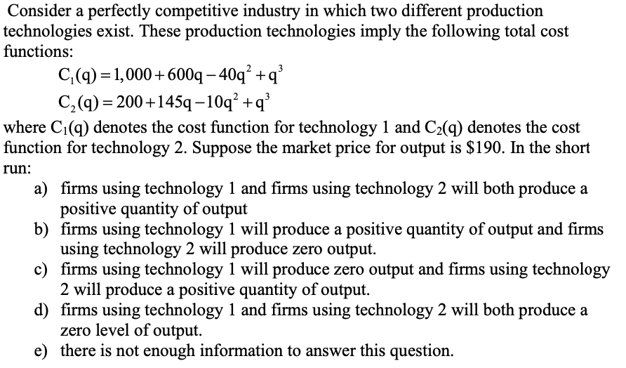 Solved Consider a perfectly competitive industry in which | Chegg.com