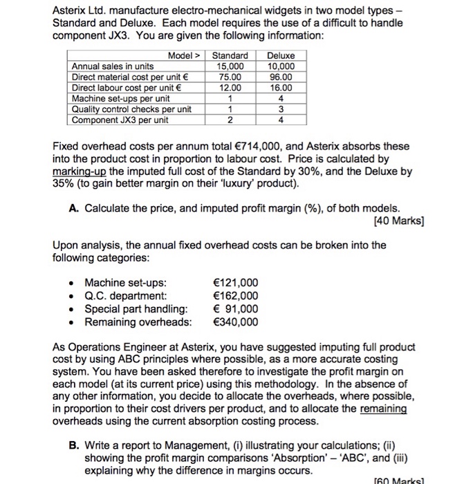 Solved Asterix Ltd. manufacture electro-mechanical widgets | Chegg.com