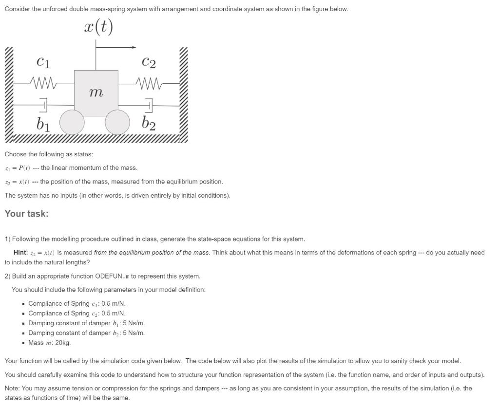 Solved Consider the unforced double mass-spring system with | Chegg.com