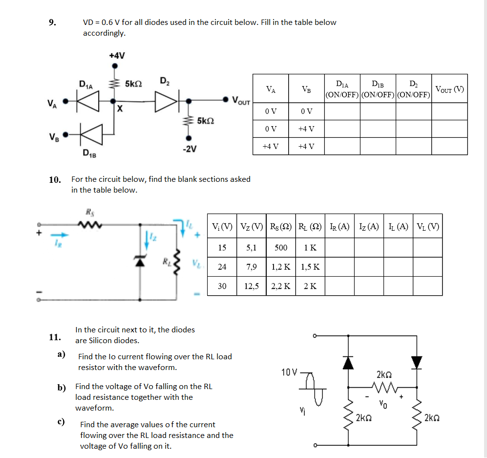 Solved 9. VD = 0.6 V for all diodes used in the circuit | Chegg.com