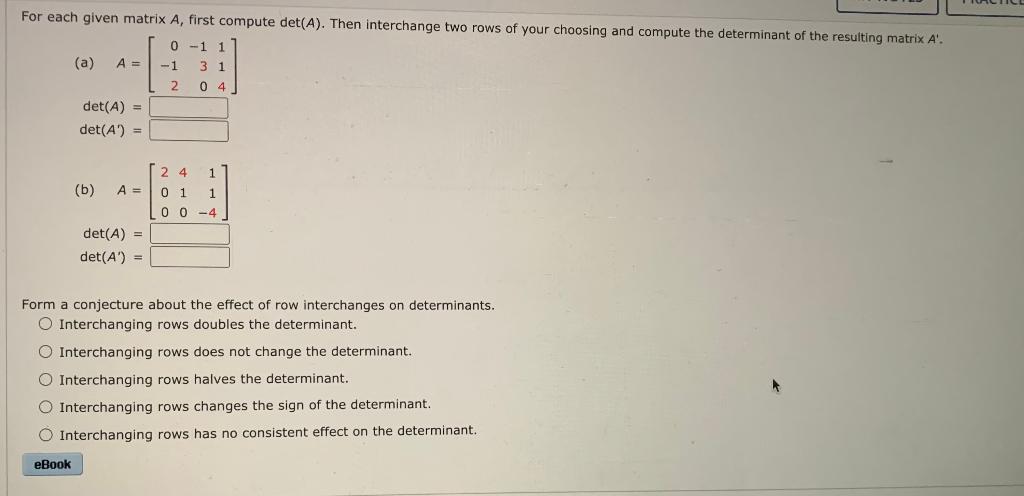 Solved For each given matrix A, first compute det(A). Then | Chegg.com