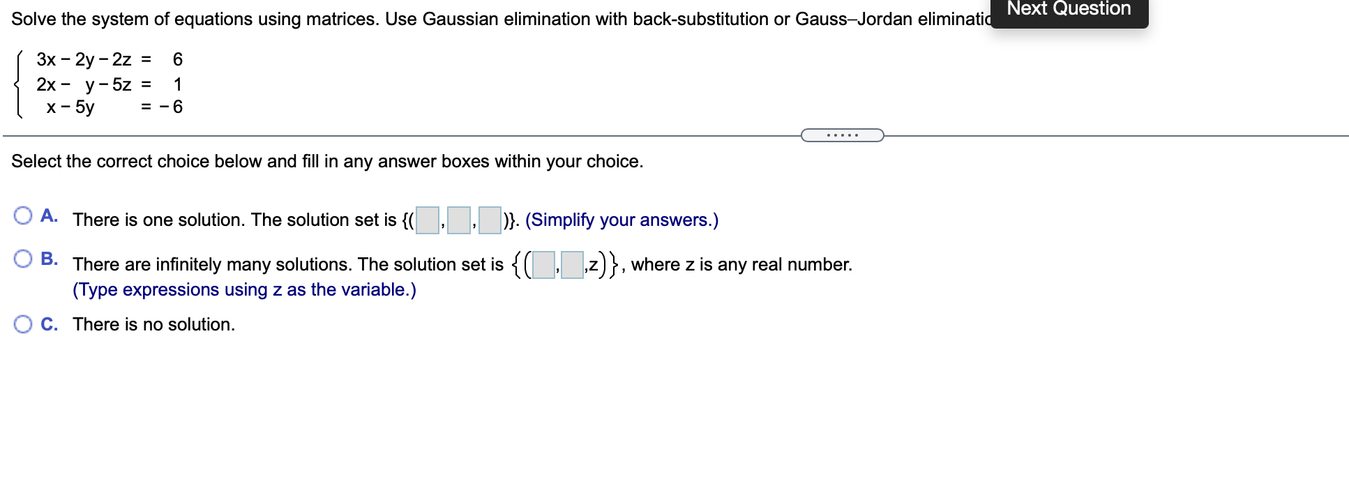 Solved Solve the system of equations using matrices. Use | Chegg.com