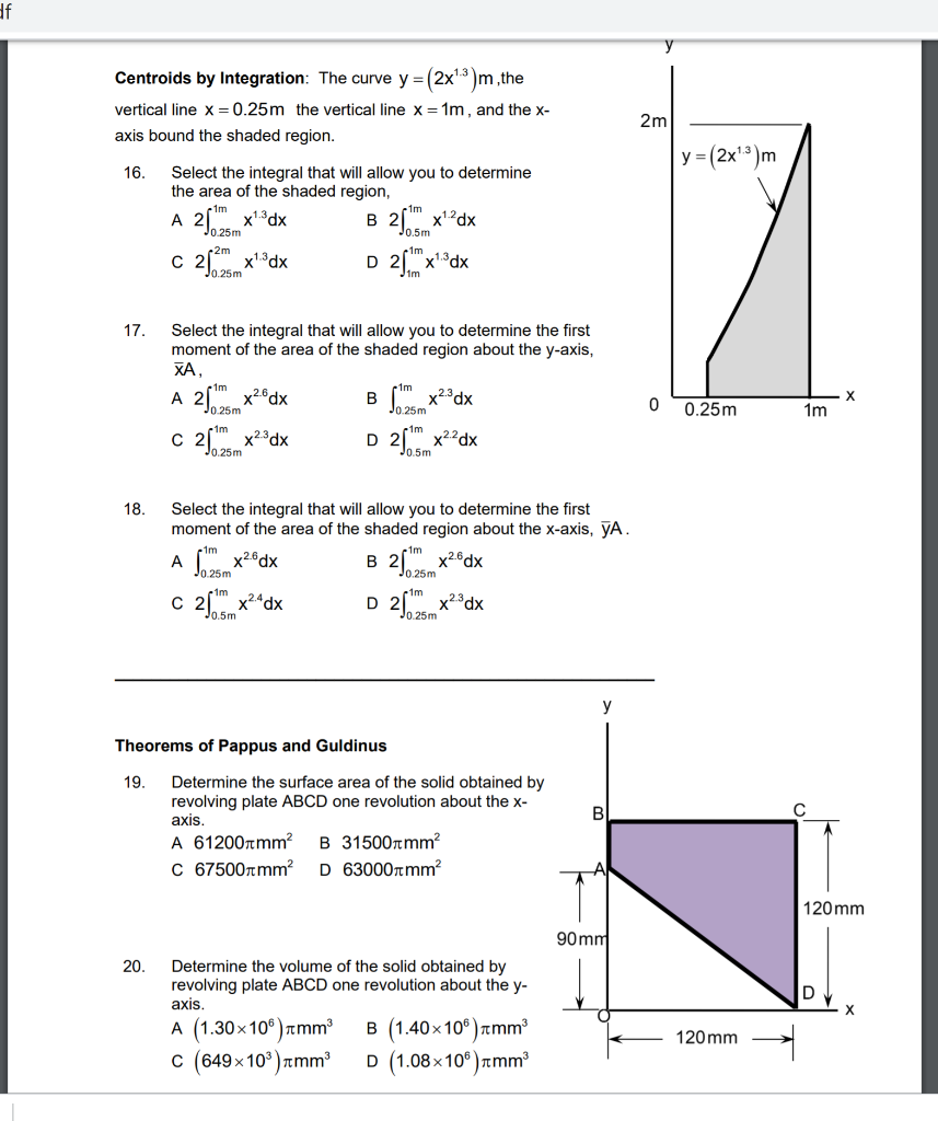 Solved Centroids by Integration: The curve y = (2x)m the | Chegg.com
