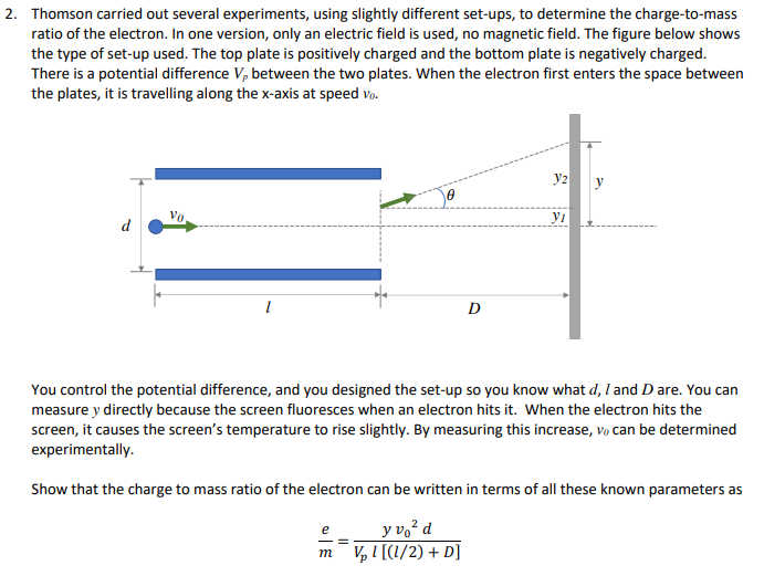 Solved 2. Thomson carried out several experiments, using | Chegg.com