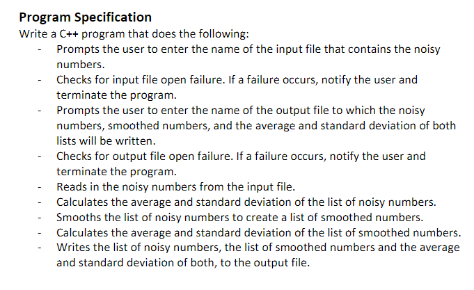 Solved Program Specification Write a C++ program that does | Chegg.com