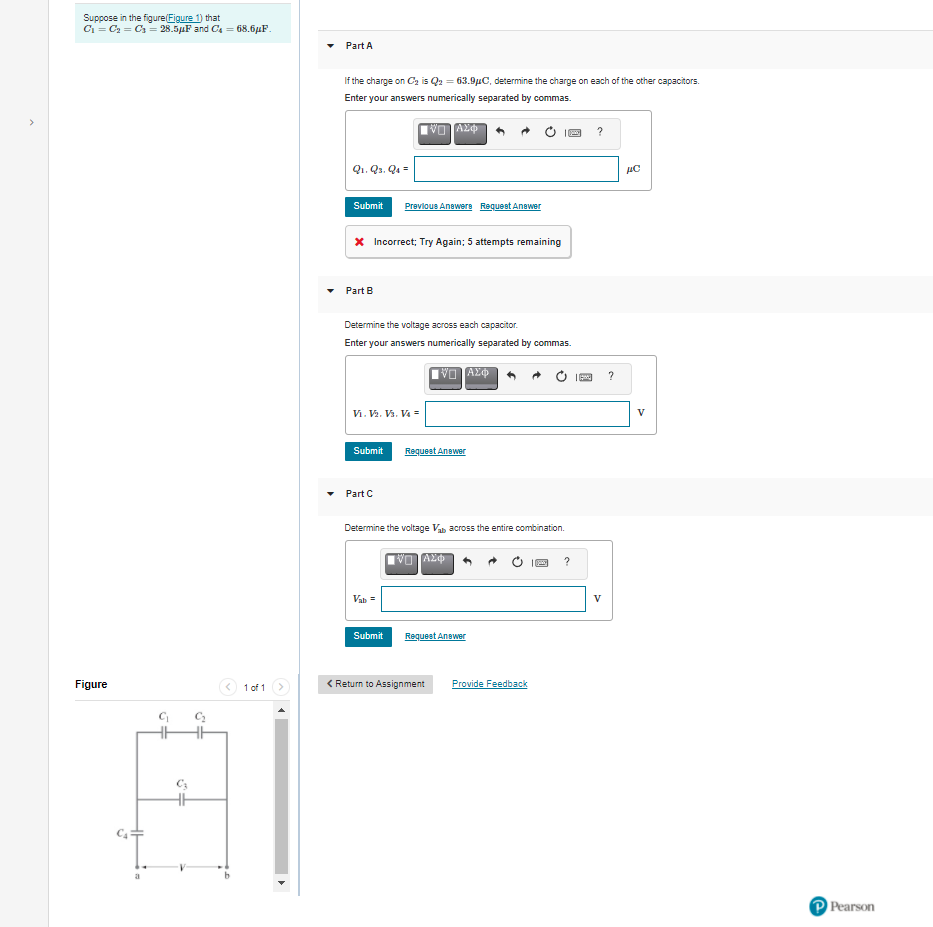 Solved Suppose in the figure(Figure 1) that C = C = C = 28.5 | Chegg.com