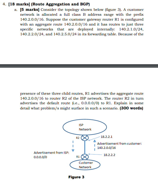 4. [18 marks] (Route Aggregation and BGP) a. [5 | Chegg.com