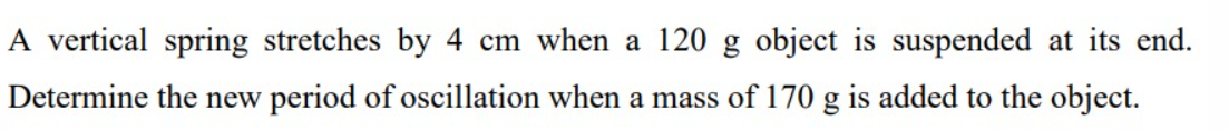 Solved A vertical spring stretches by 4 cm when a 120 g | Chegg.com