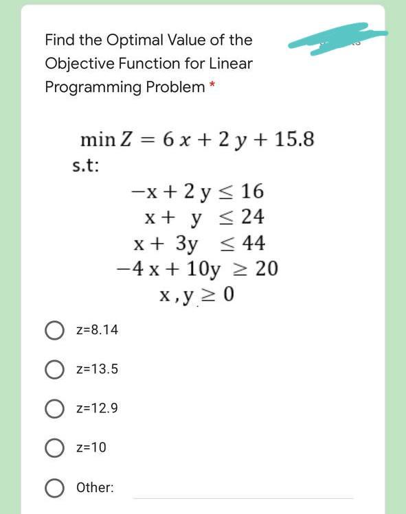 Solved Find the Optimal Value of the Objective Function for | Chegg.com