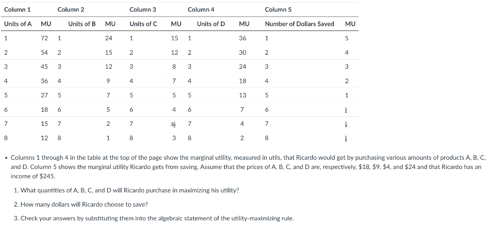 Solved - Columns 1 through 4 in the table at the top of the | Chegg.com