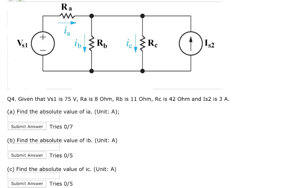 Solved si s2 Q4. Given that Vs1 is 75 V, Ra is 8 Ohm, Rb is | Chegg.com