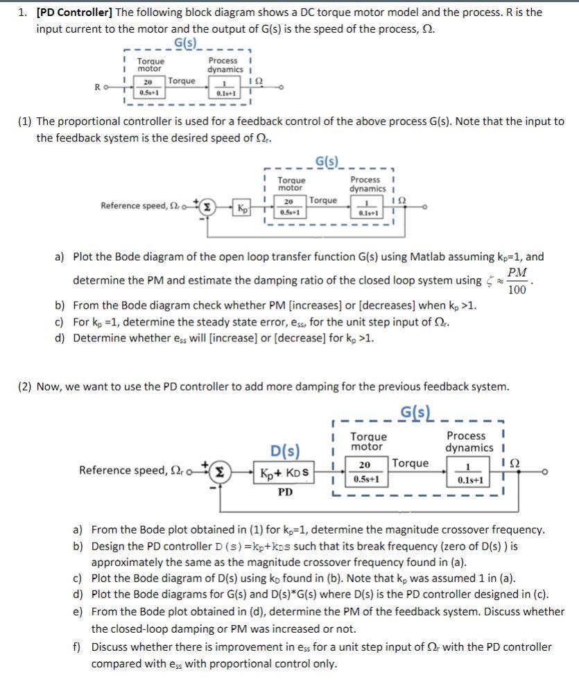 1. [PD Controller] The following block diagram shows | Chegg.com
