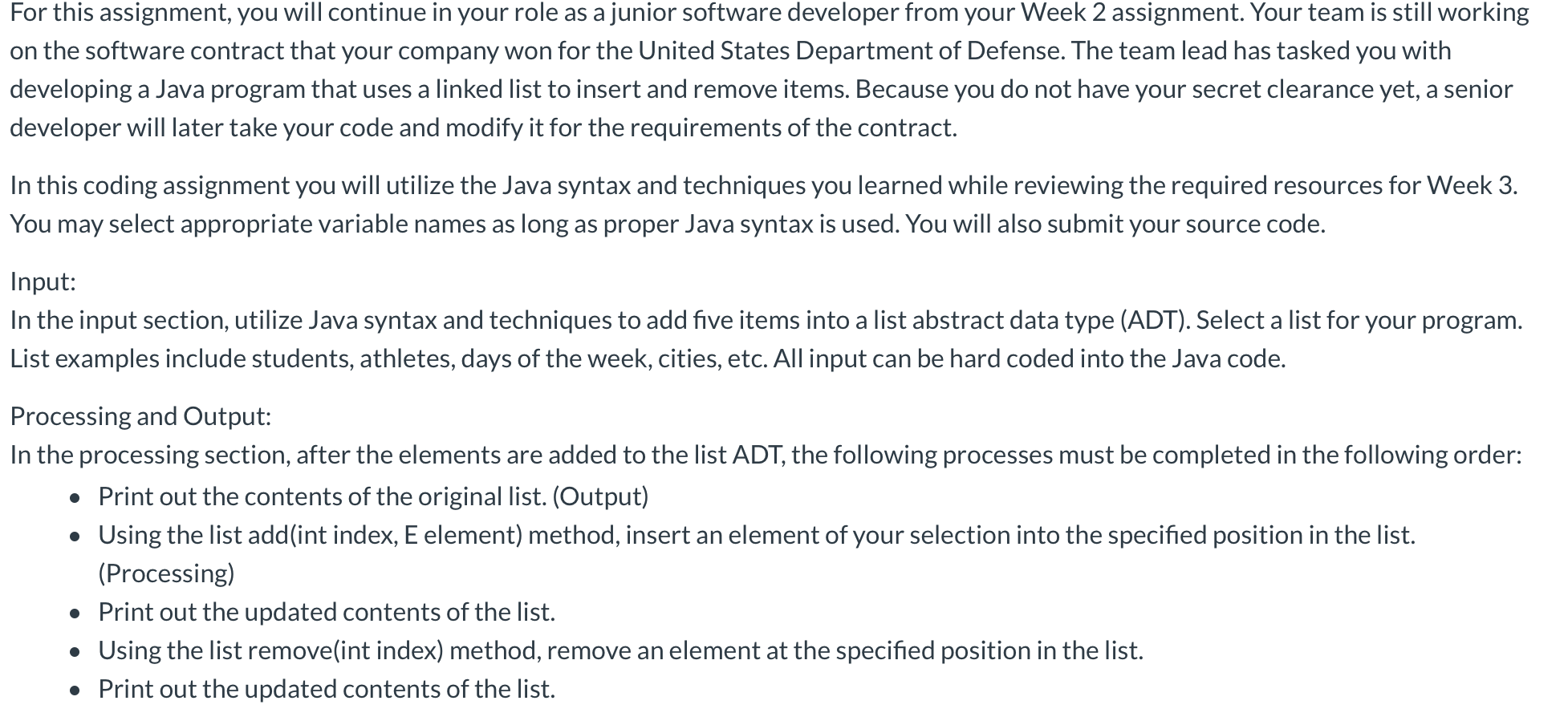 Solved For this assignment, you will continue in your role | Chegg.com