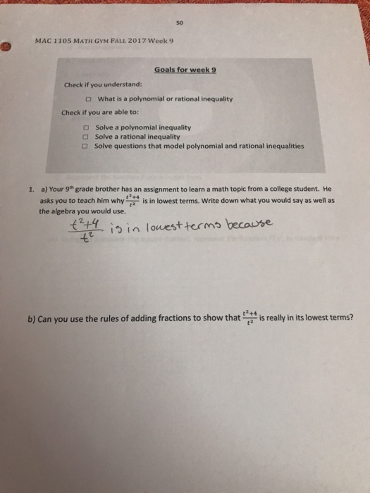 Solved 50 MAC 1105 MATH GYM FALL 2017 Week 9 Check if you | Chegg.com