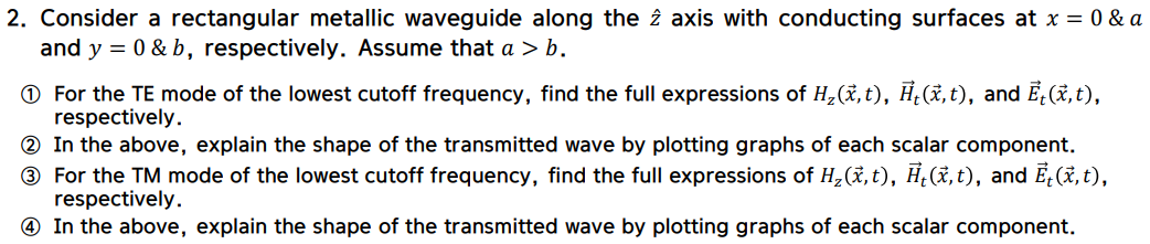 Solved 2. Consider a rectangular metallic waveguide along | Chegg.com