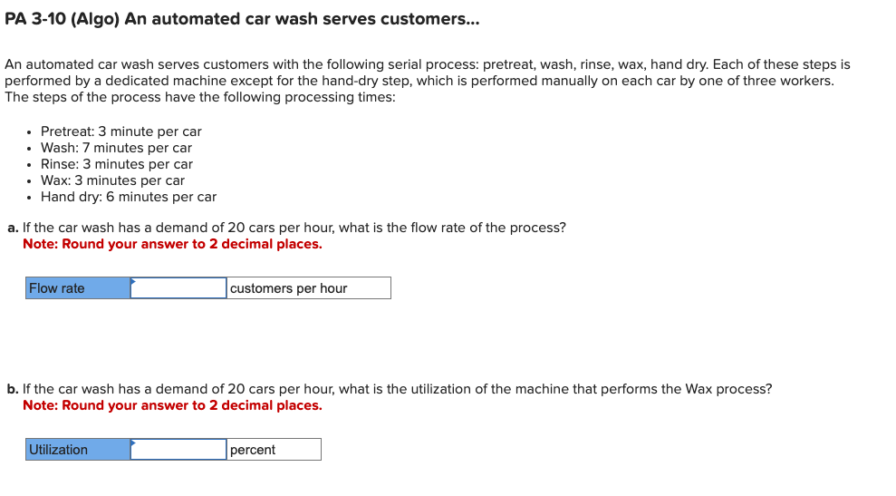 Solved An automated car wash serves customers with the | Chegg.com