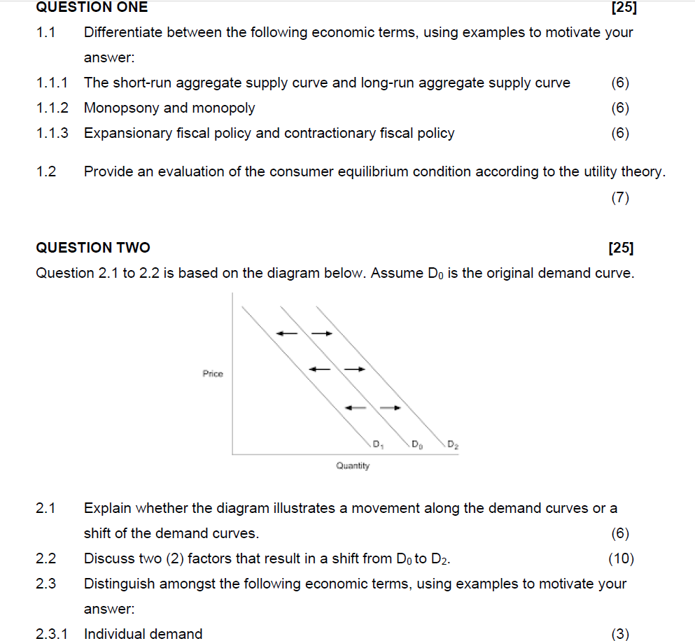 Solved 1.1 Differentiate between the following economic | Chegg.com