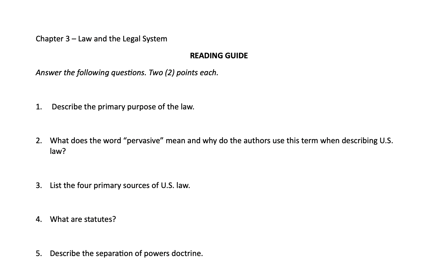 Solved Chapter 3 - Law and the Legal System READING GUIDE | Chegg.com