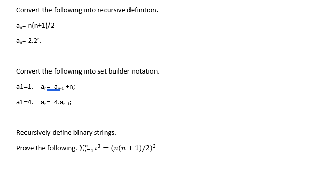 Solved Convert the following into recursive definition. | Chegg.com