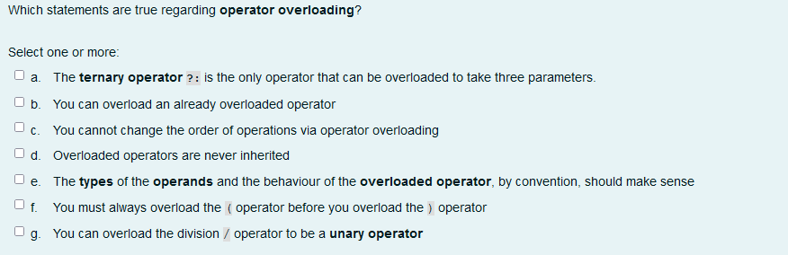Solved Which statements are true regarding operator | Chegg.com
